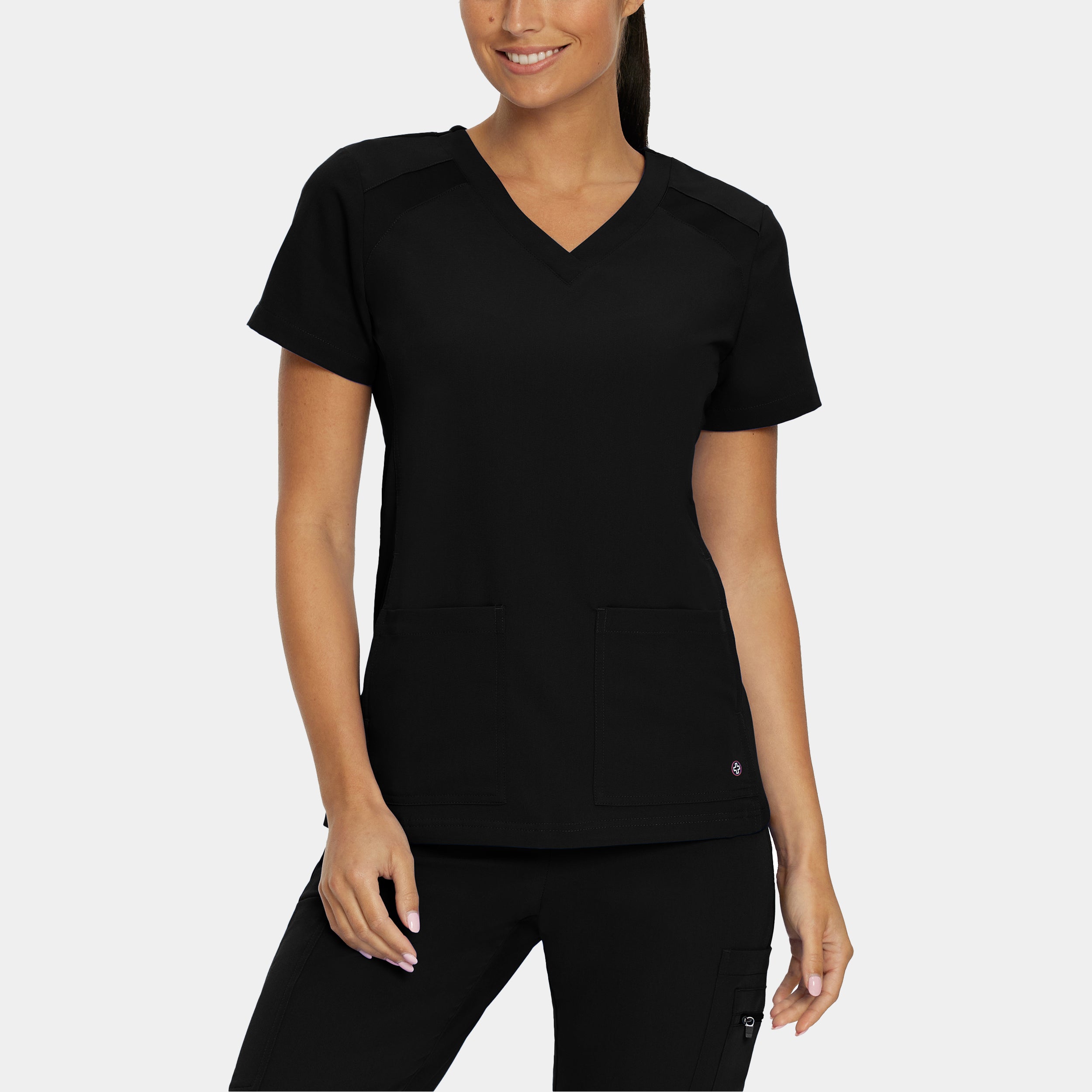 White Cross V-Tess 4-Pocket V-Neck Scrub Top | Black | Kindthread – b2b ...