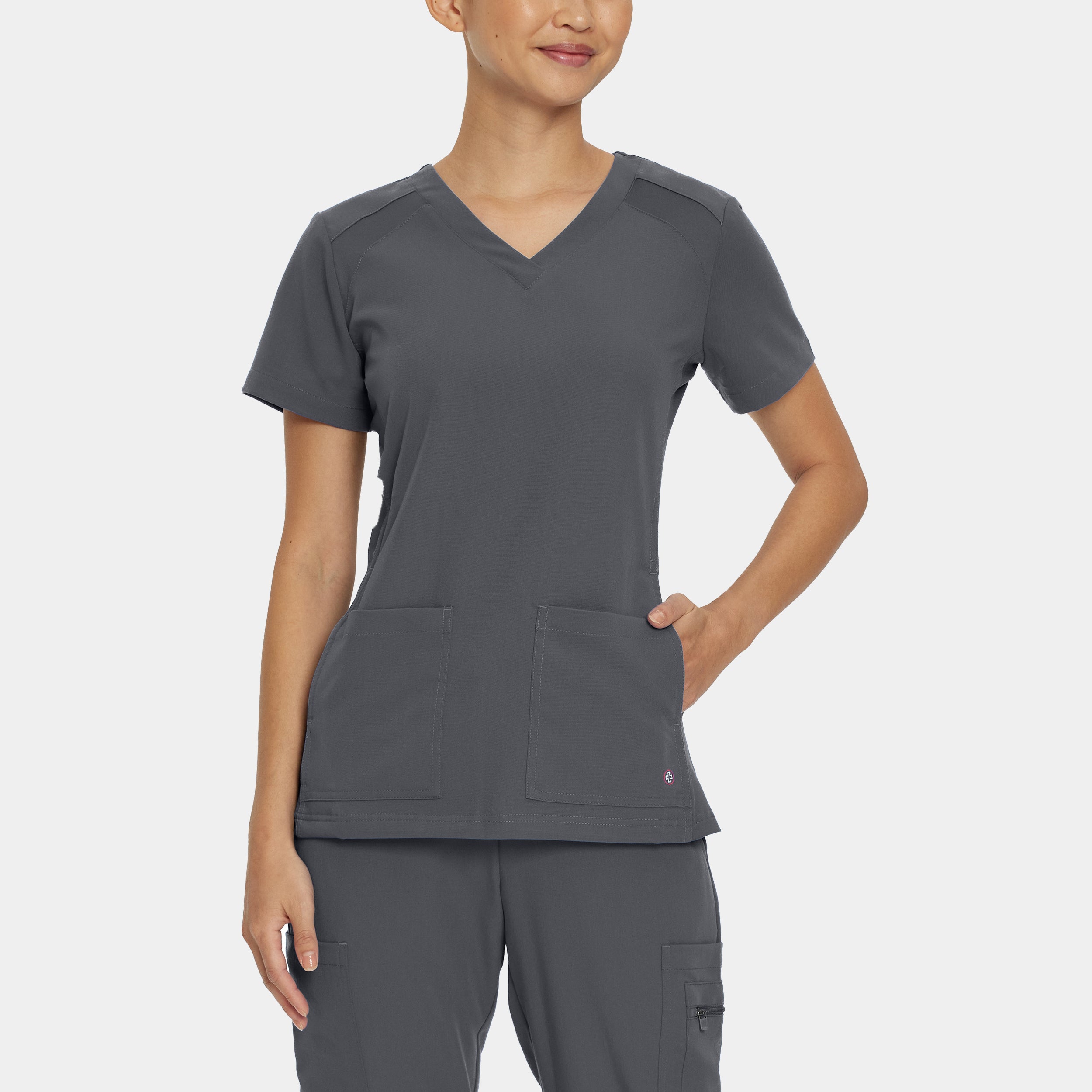 White Cross V-Tess 4-Pocket V-Neck Scrub Top | Dark Pewter | Kindthread ...