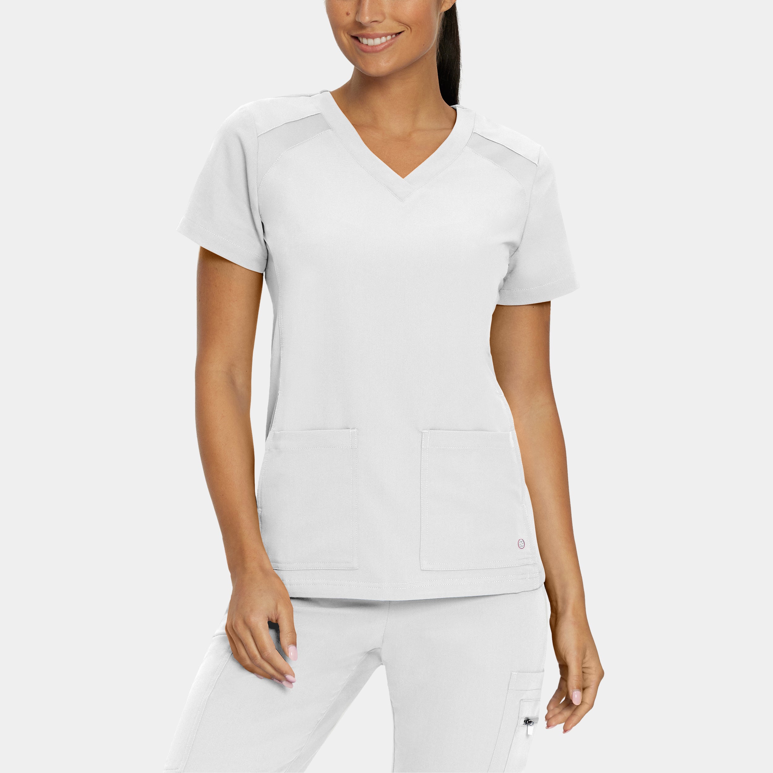 White Cross V-Tess 4-Pocket V-Neck Scrub Top | White | Kindthread – b2b ...